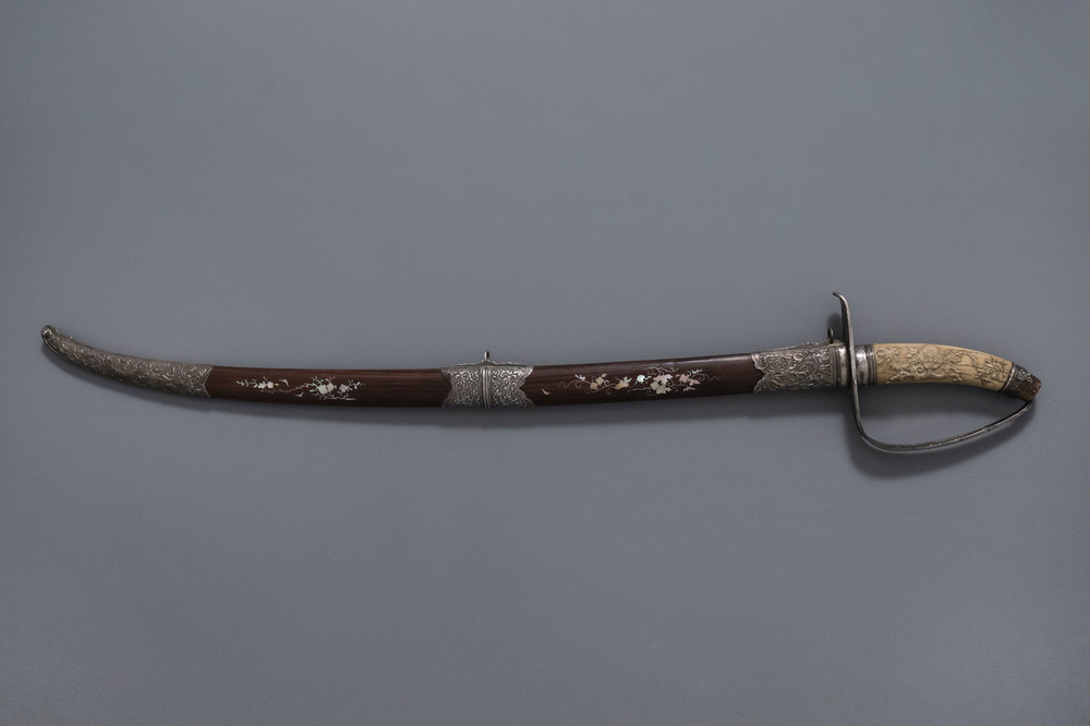 A Vietnamese ceremonial 'guom' sword with silver and mother-of-pearl ...